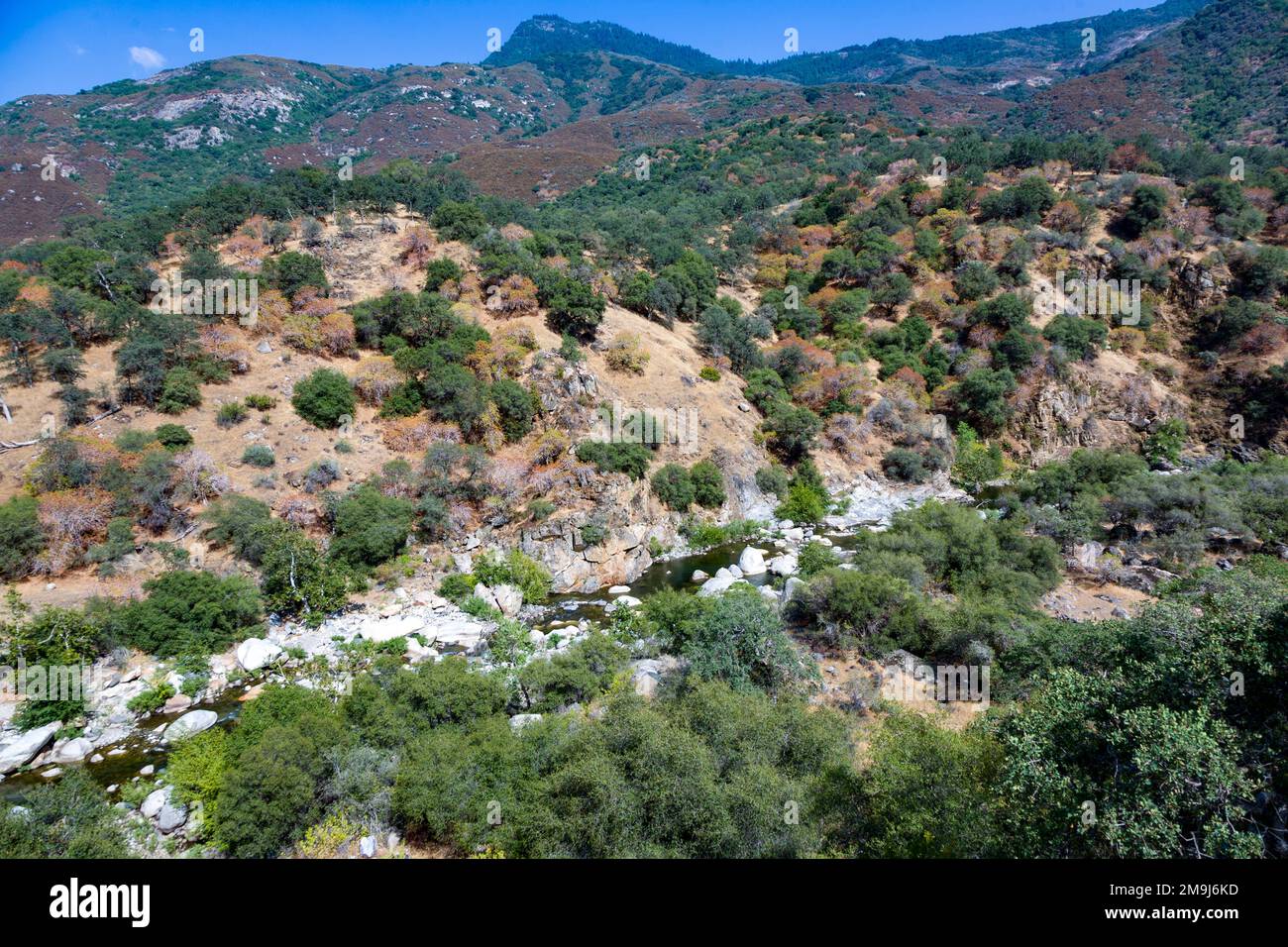 view to valley at Kaweah river in three rivers, Sequoia tree national ...