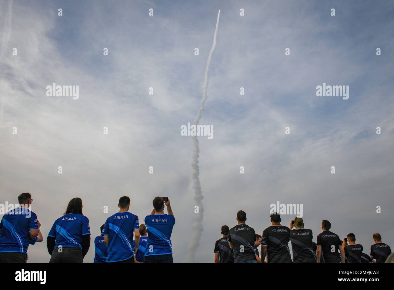 U.S. Air Force and U.S. Space Force gaming teams watch the launch of ...