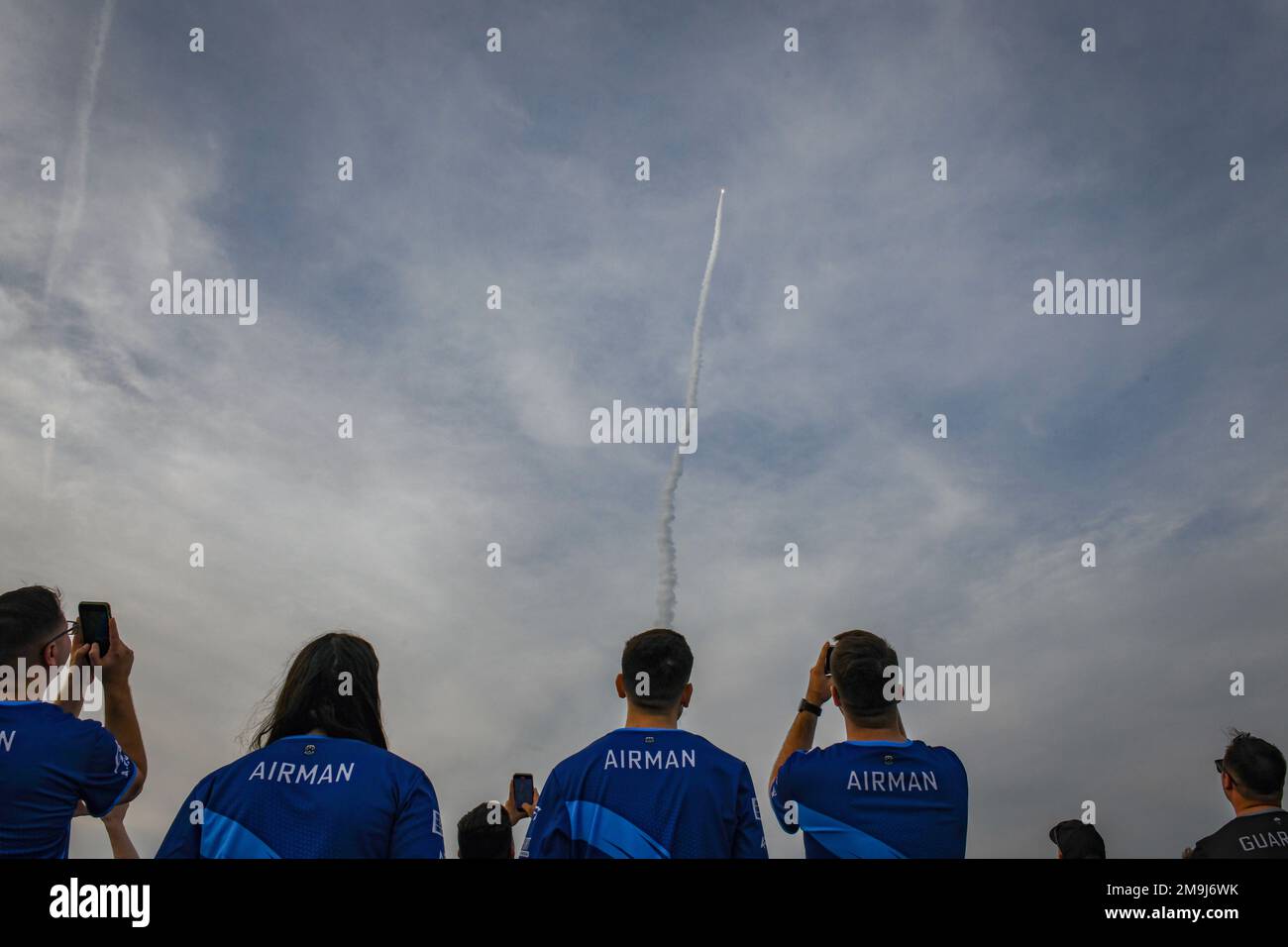 U.S. Air Force and U.S. Space Force gaming teams watch the launch of ...