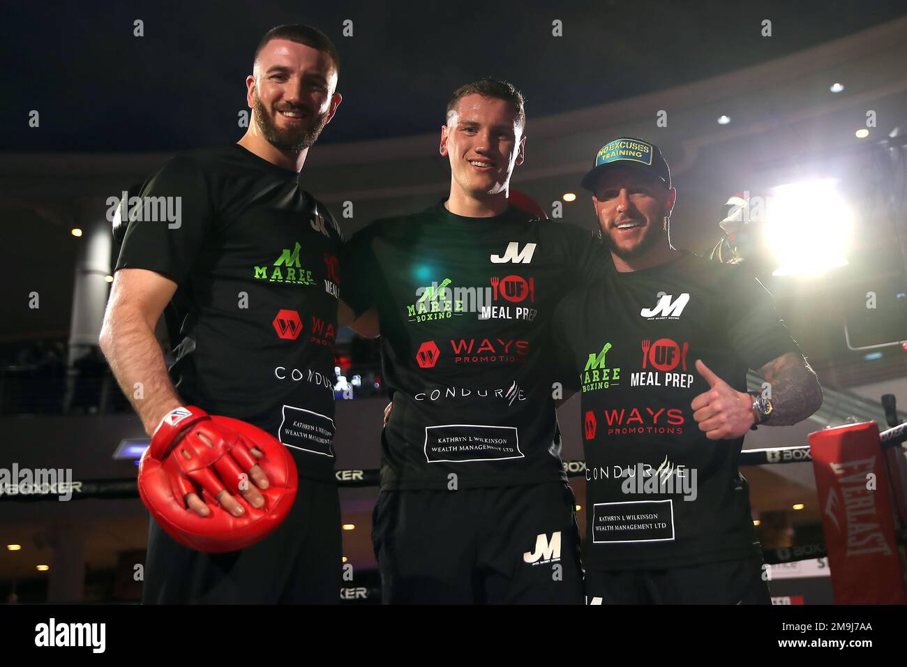 Boxer Jack Massey (centre) and trainer Rob Rimmer (right) during a ...