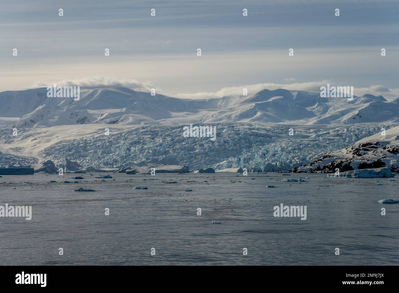 View of the icebergs and glaciers in Cierva Cove, a cove along the west ...