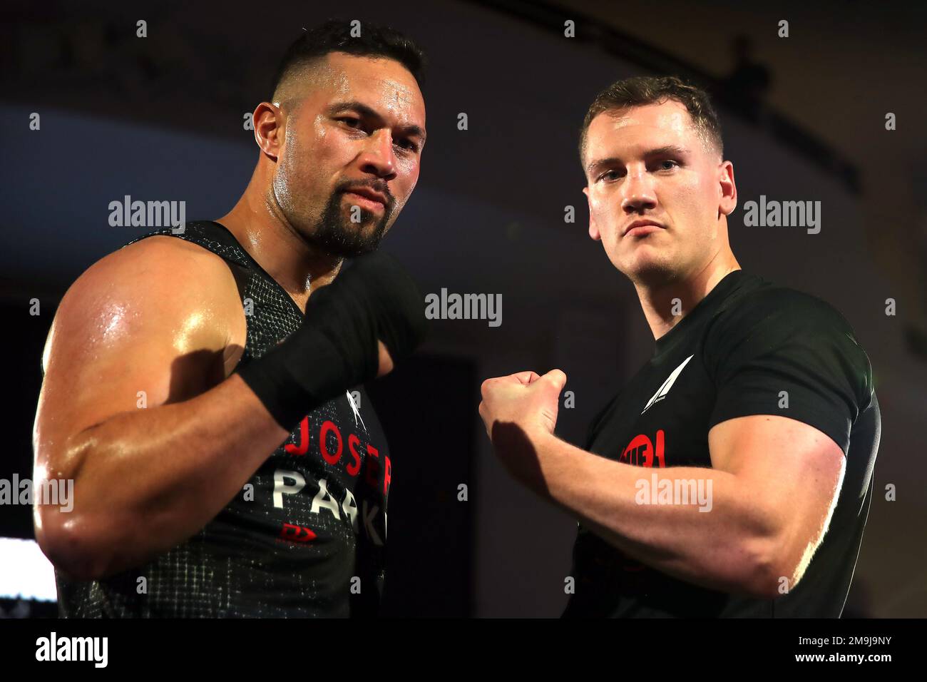 Boxer Joseph Parker (left) and Jack Massey during a public workout at ...