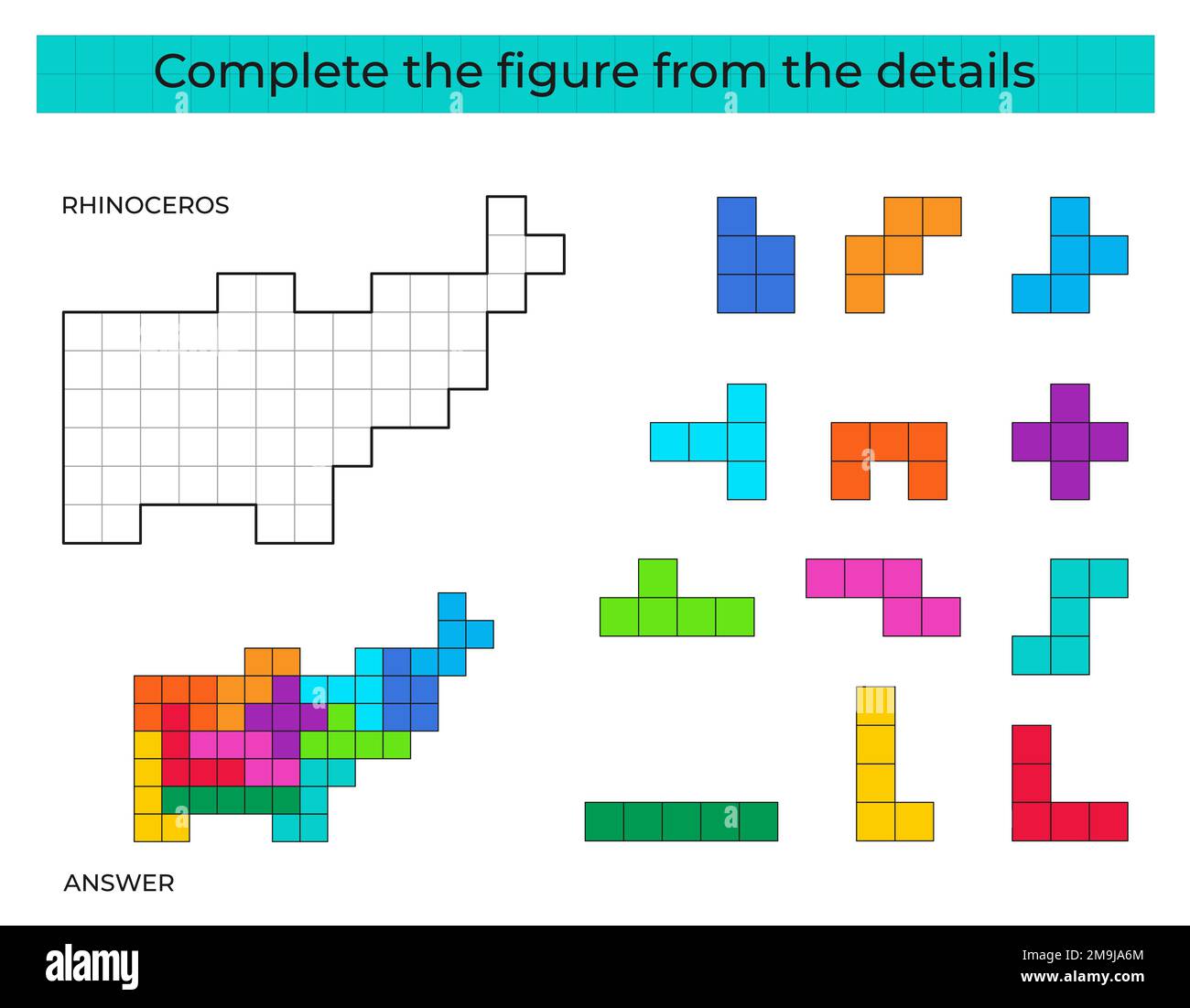 Complete the figure. Puzzle game with rhinoceros Stock Vector Image ...