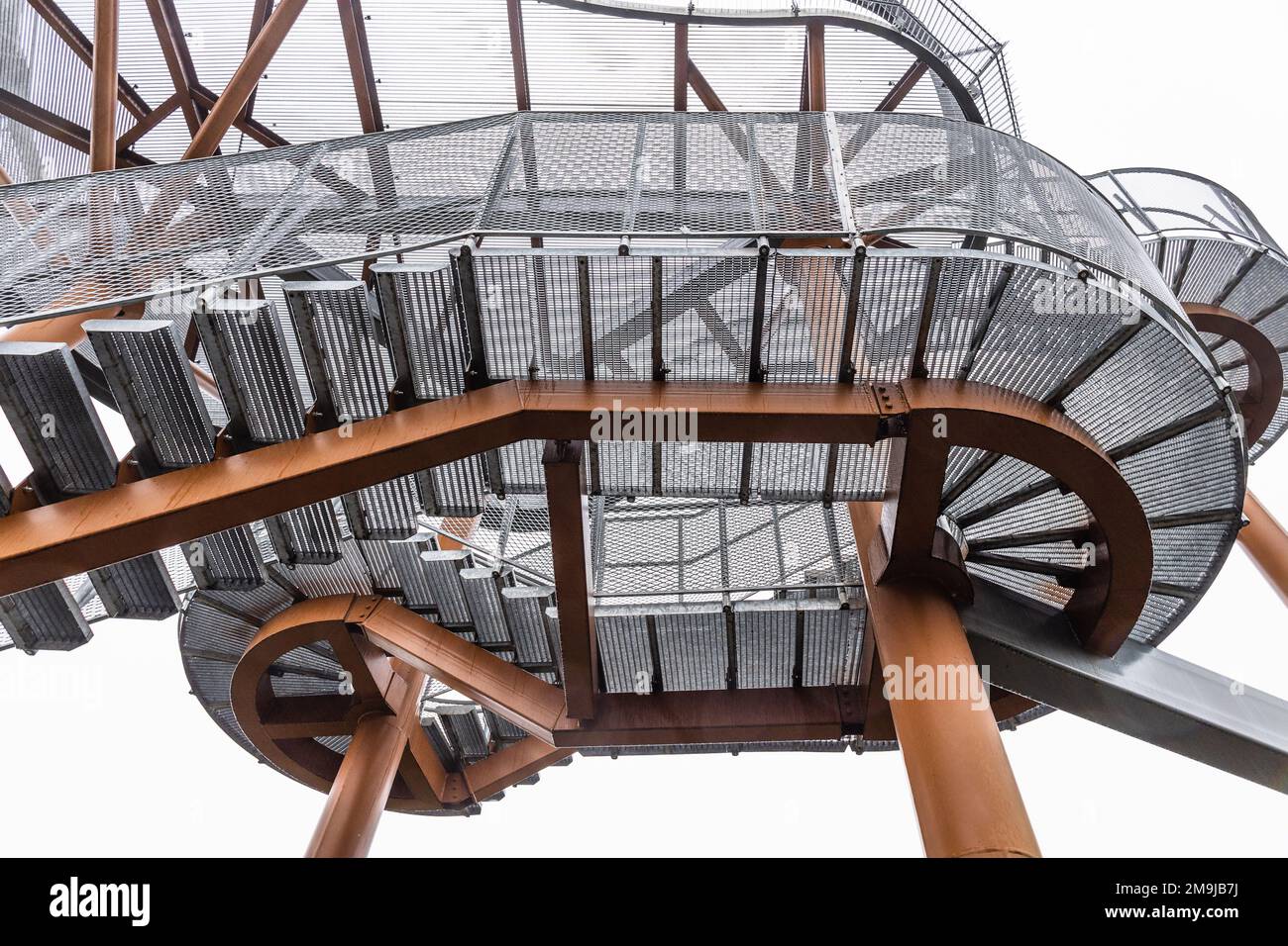 Massive industrial steel construction with stainless metal railing and ...