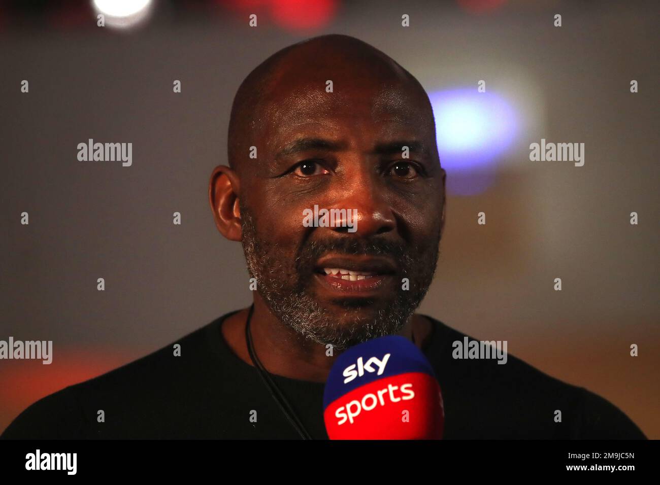 Former boxer Johnny Nelson speaks to Sky Sports during a public workout ...