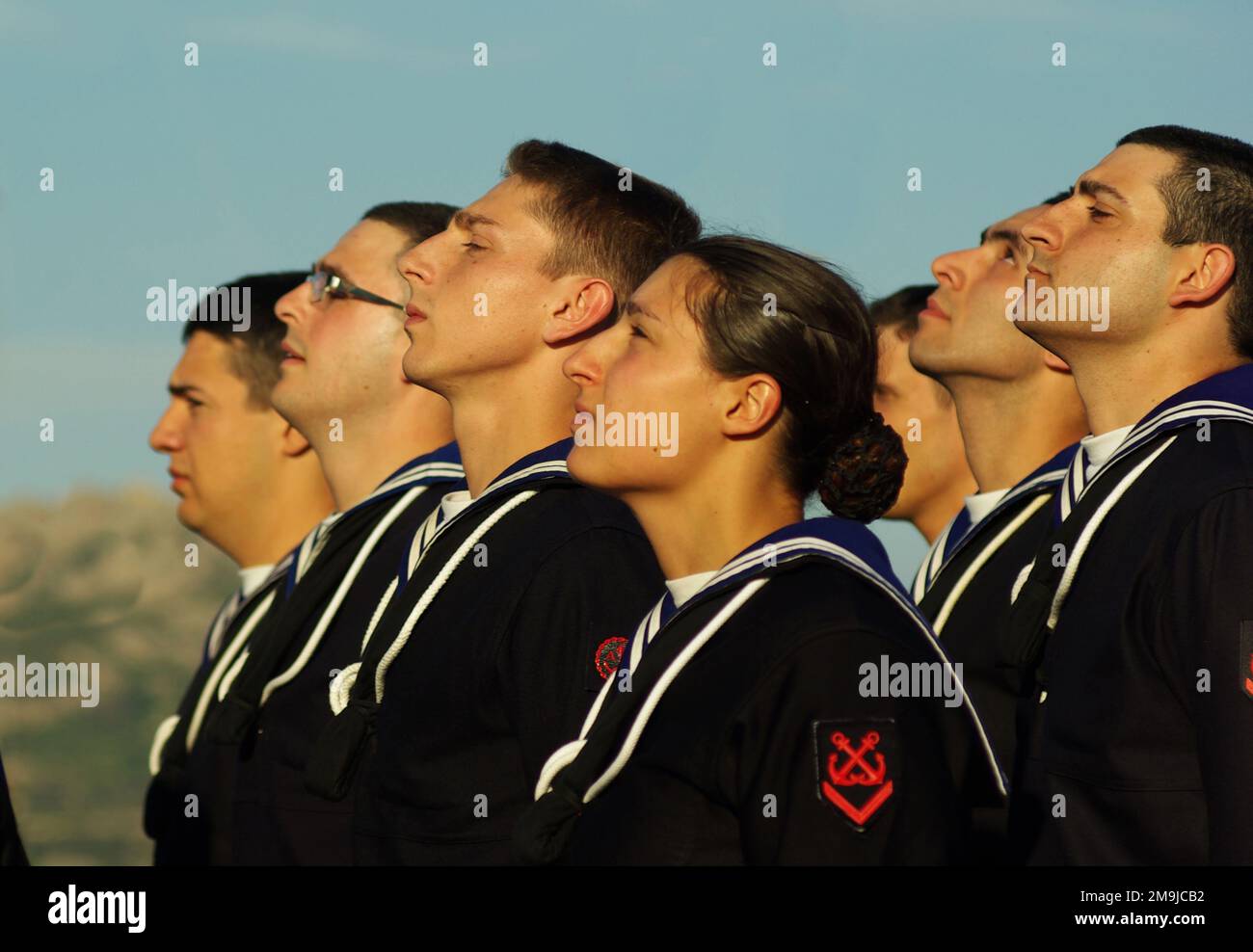 Italian young seamen during the flag raising ceremony in La Maddalena ...