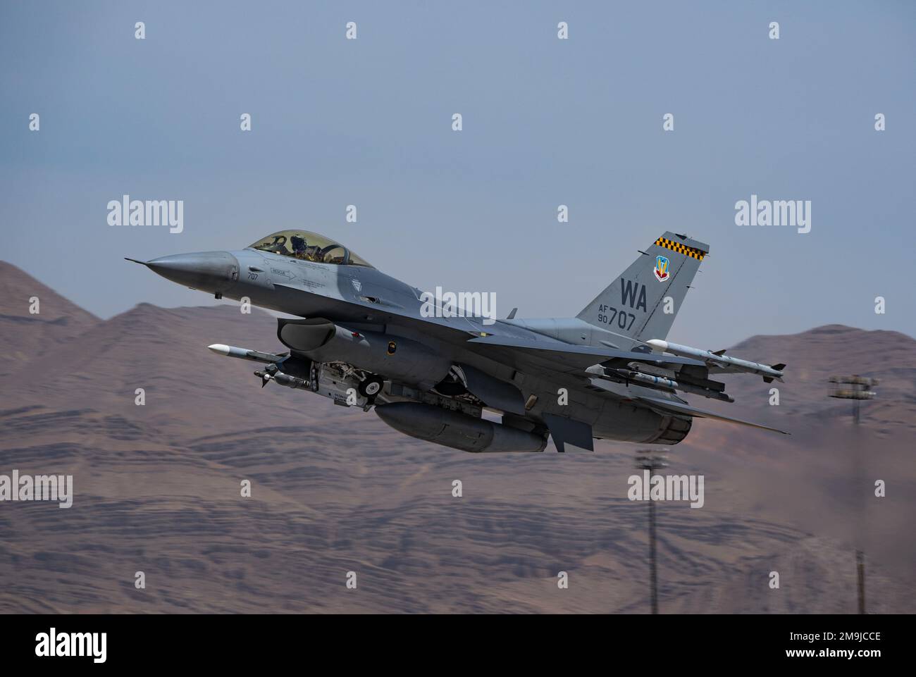 An F-16 Falcon assigned to the 16th Weapons Squadron, U.S. Air Force Weapons School takes off ...
