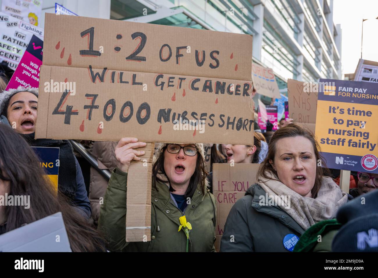 London, UK. 18th Jan, 2023. A picket line of Nurses outside the UCLH ...