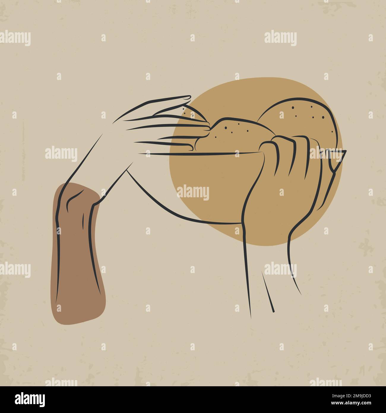 Line art aesthetic minimalist hands drawing. Hands with fruit bowl ...