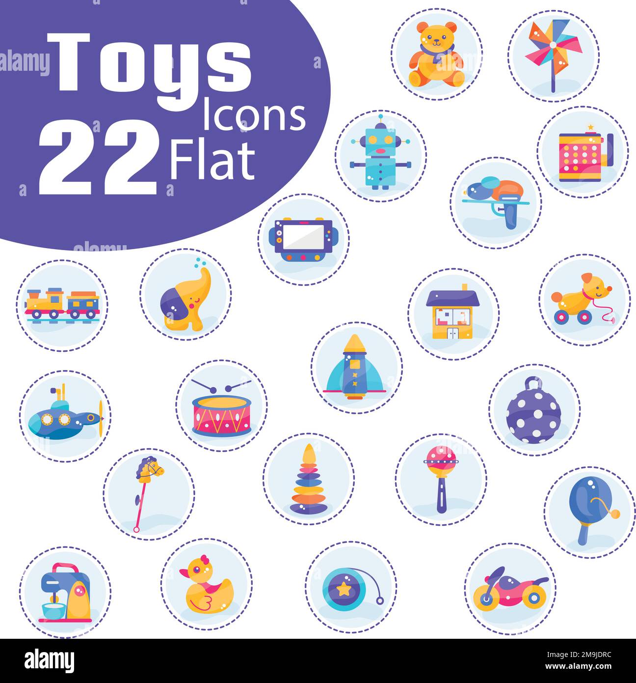 Set of colored toys icons Flat design Vector Stock Vector Image & Art ...