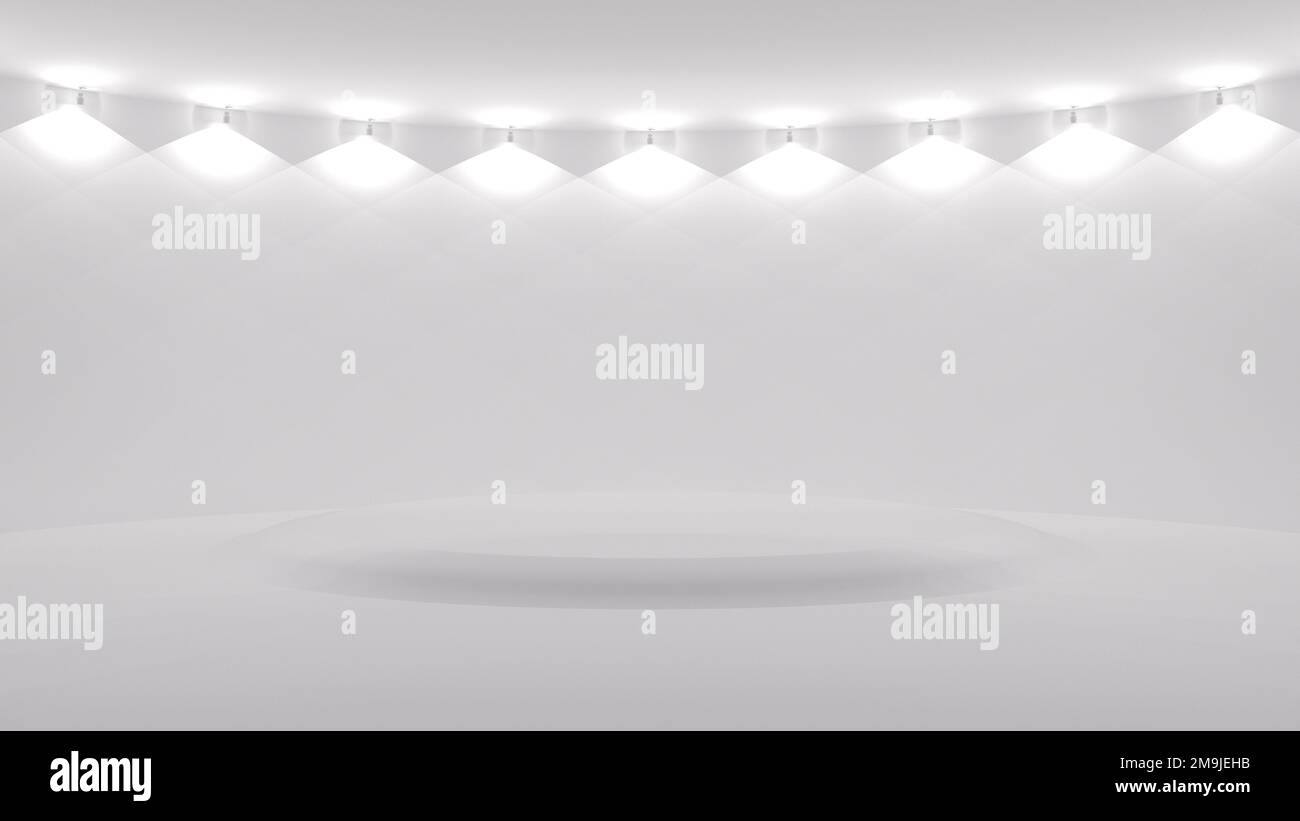 White abstract studio background, empty room, lights. 3d rendering ...