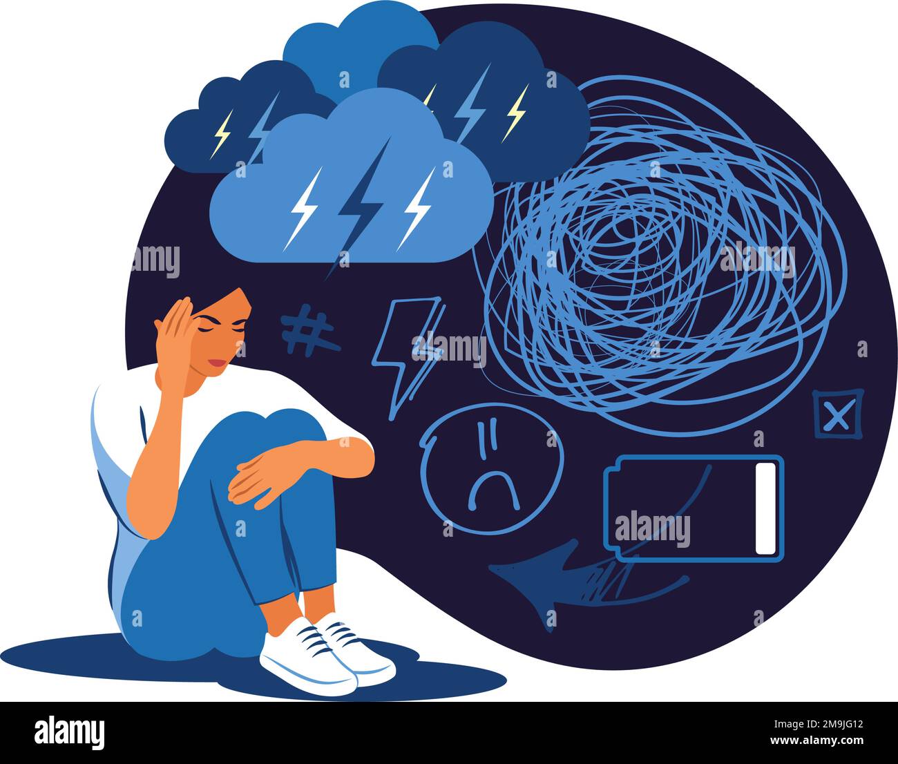 Psychology, solitude, fear and mental health problems concept. Mood ...