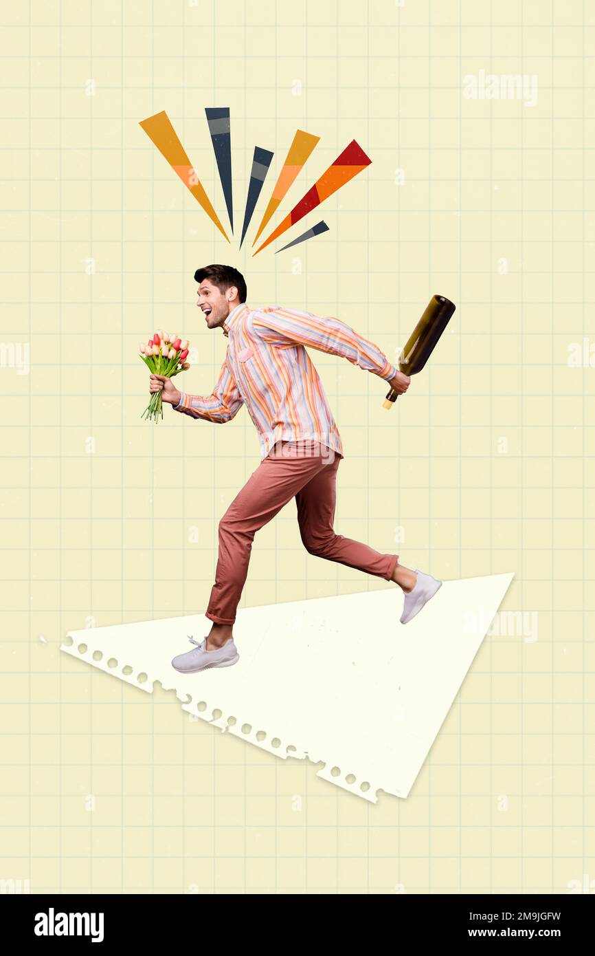 Creative photo 3d collage artwork poster postcard of funky happy man ...