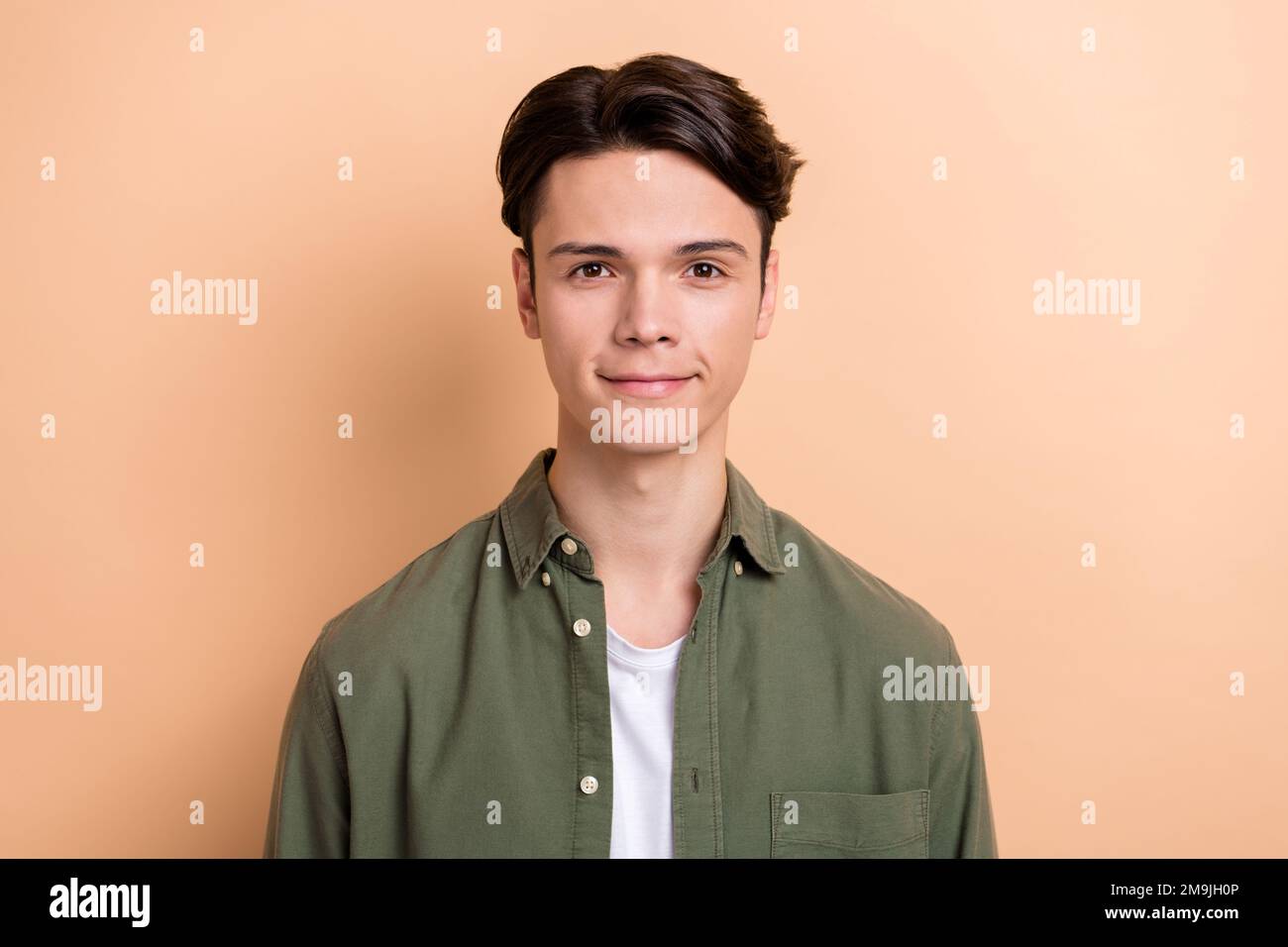 Photo of satisfied glad intelligent person smile good mood isolated on ...