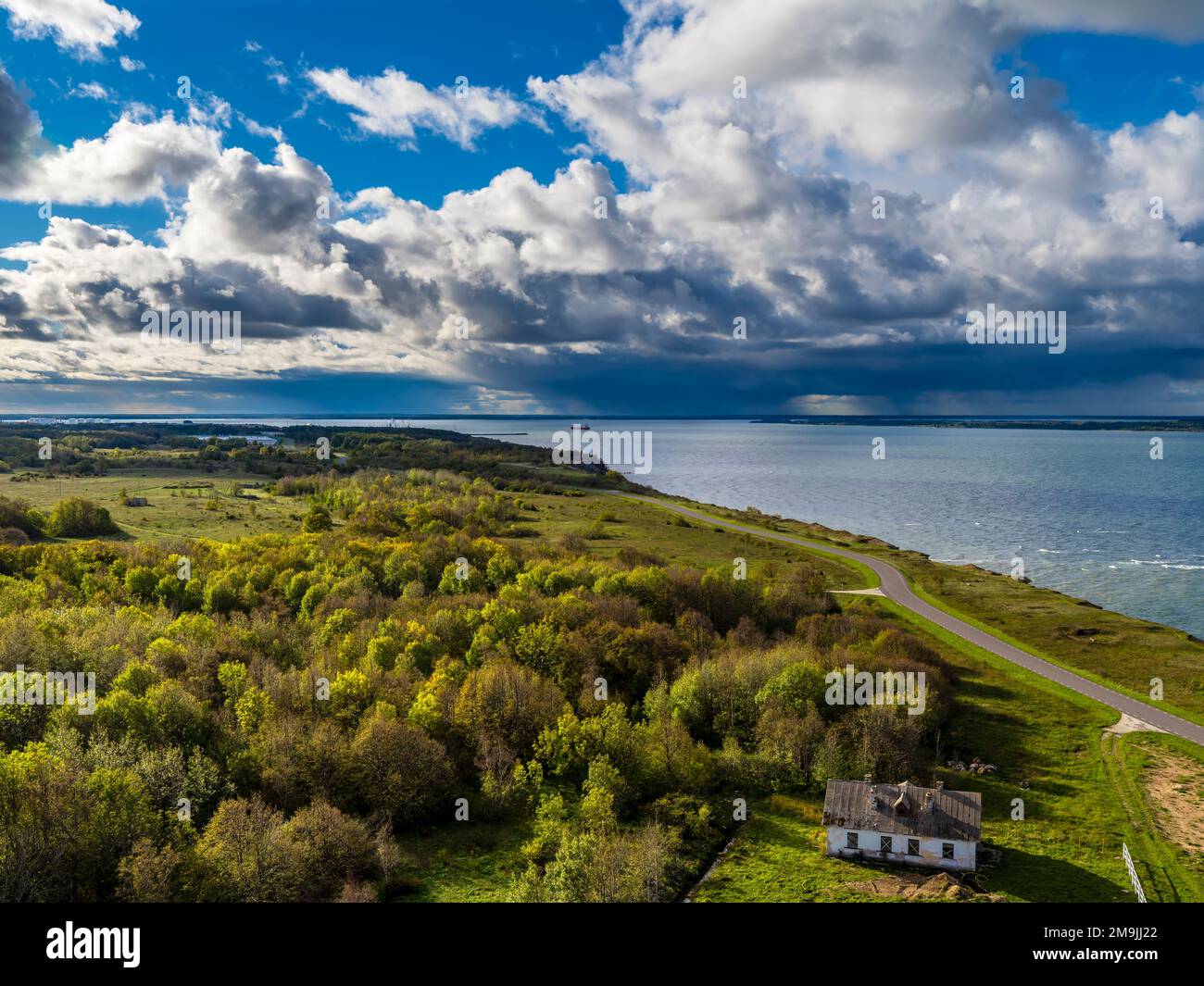 Aerial view of sea and coastline, Pakri Peninsula, Gulf of Finland ...