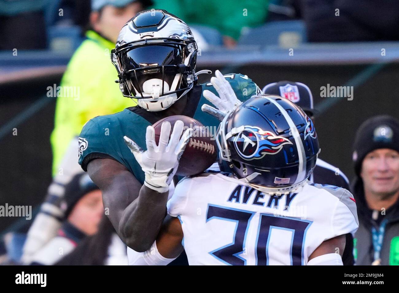 Philadelphia Eagles wide receiver A.J. Brown catches a pass over ...