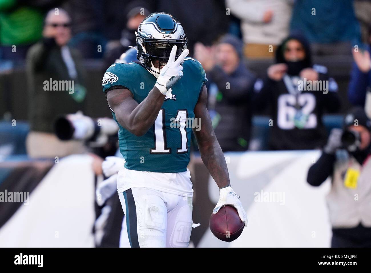 Philadelphia Eagles wide receiver A.J. Brown after scoring a touchdown ...