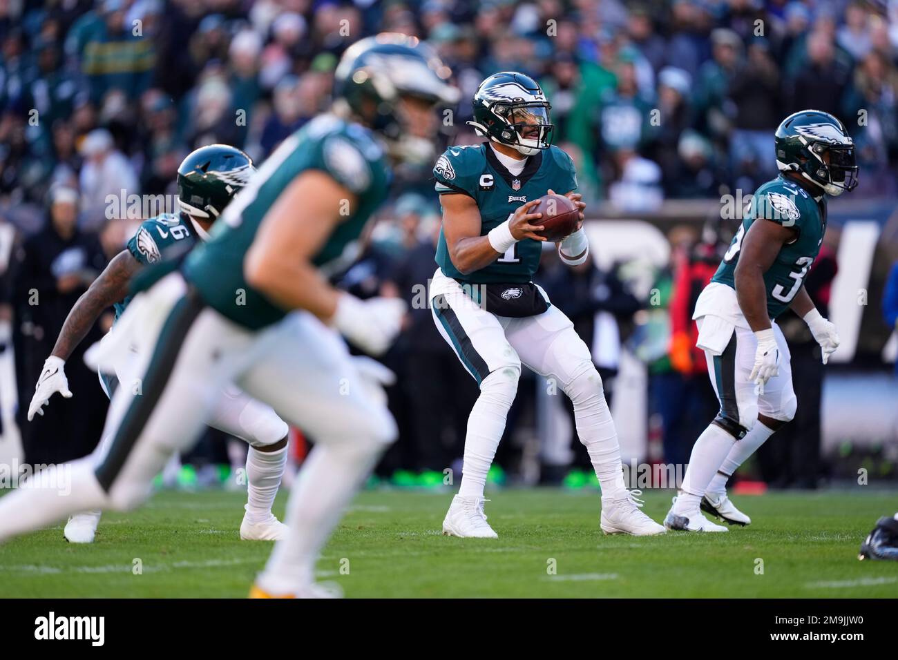 Philadelphia Eagles quarterback Jalen Hurts in action during an NFL ...