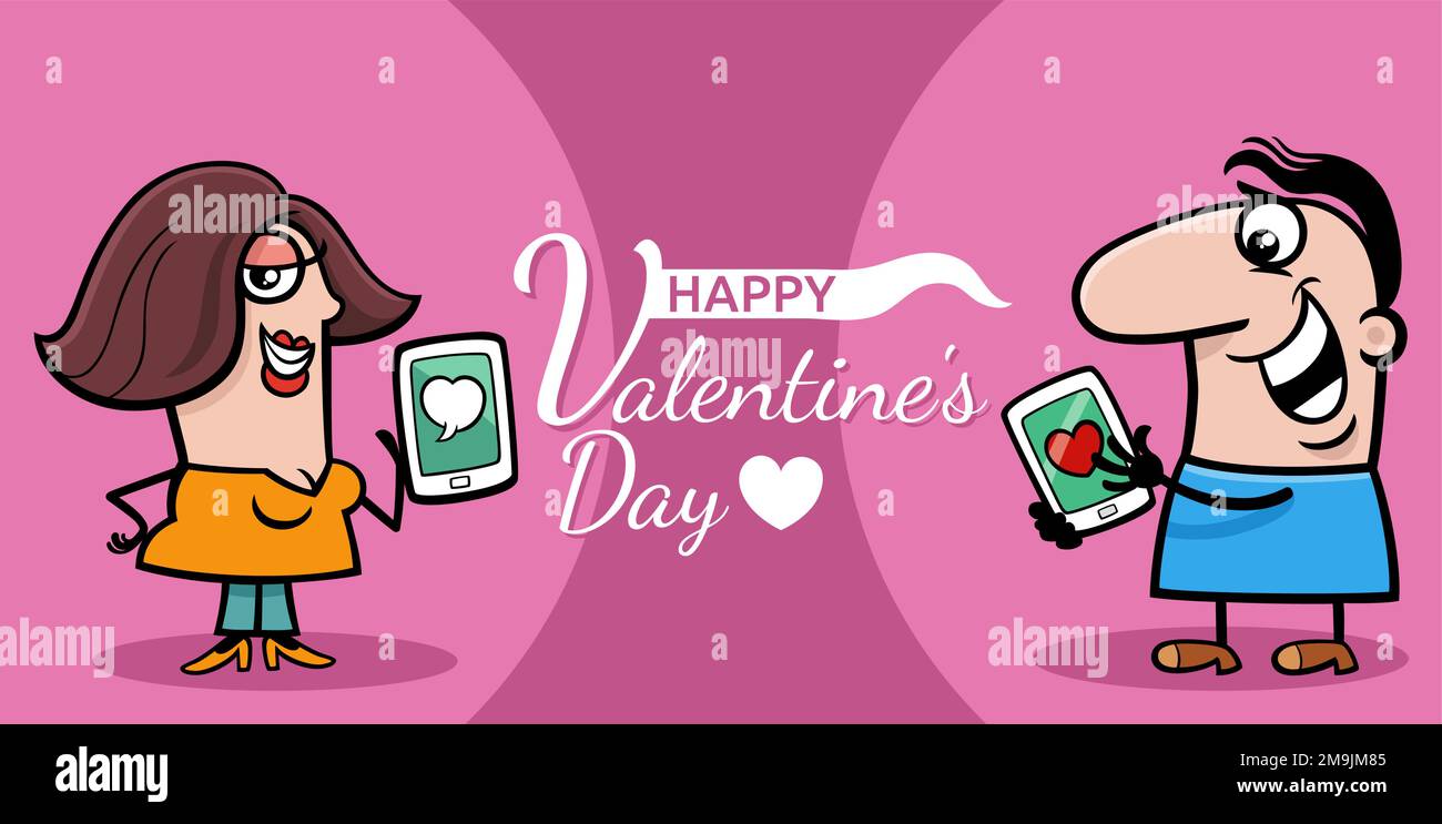 Valentines Day greeting card design with cartoon couple in love with ...