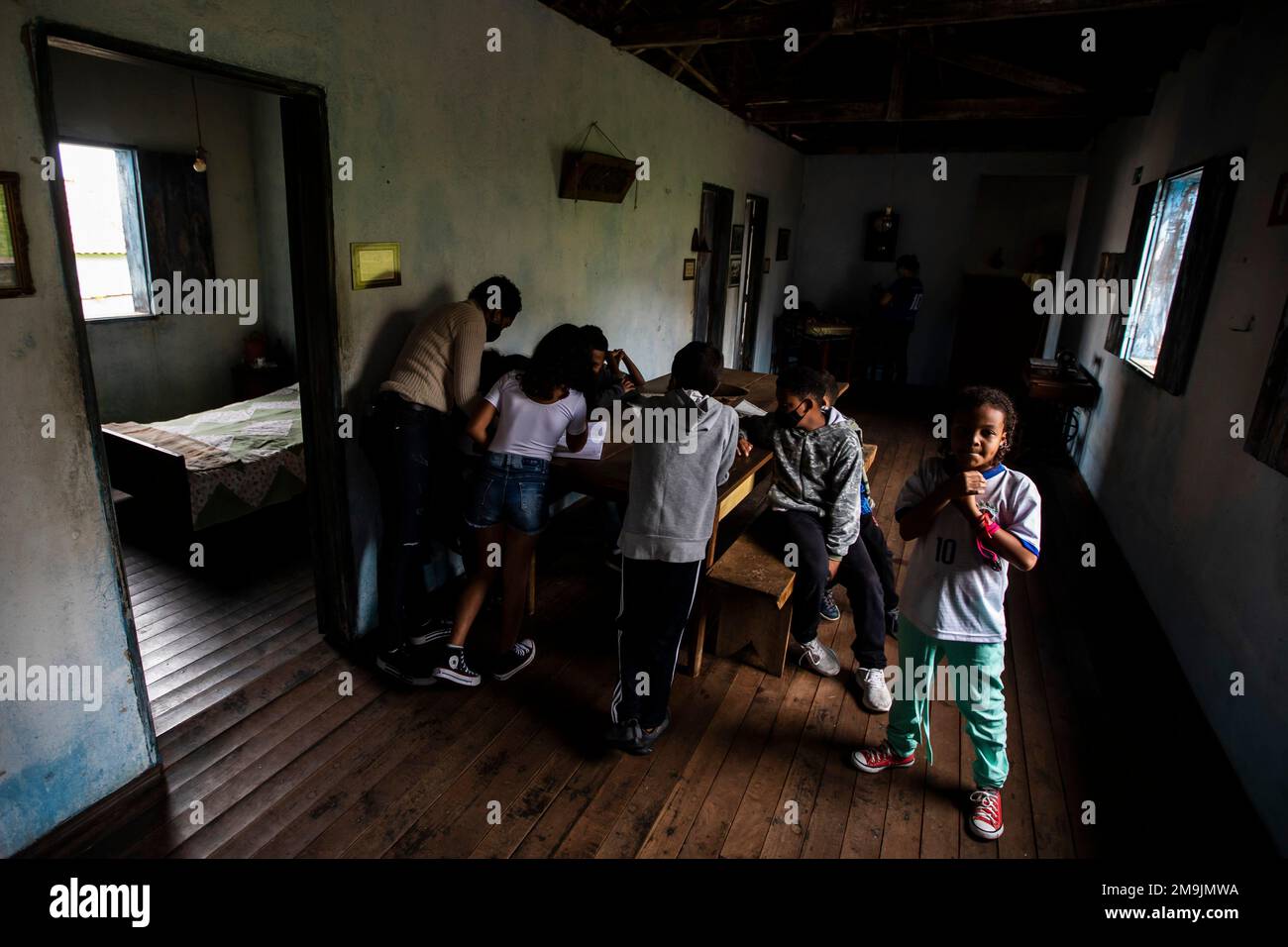 Students tour the reconstructed house where former soccer player Pele ...