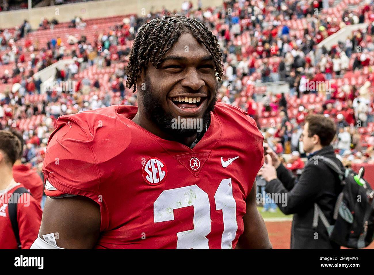 FILE - Alabama linebacker Will Anderson Jr. (31) jogs off the field ...