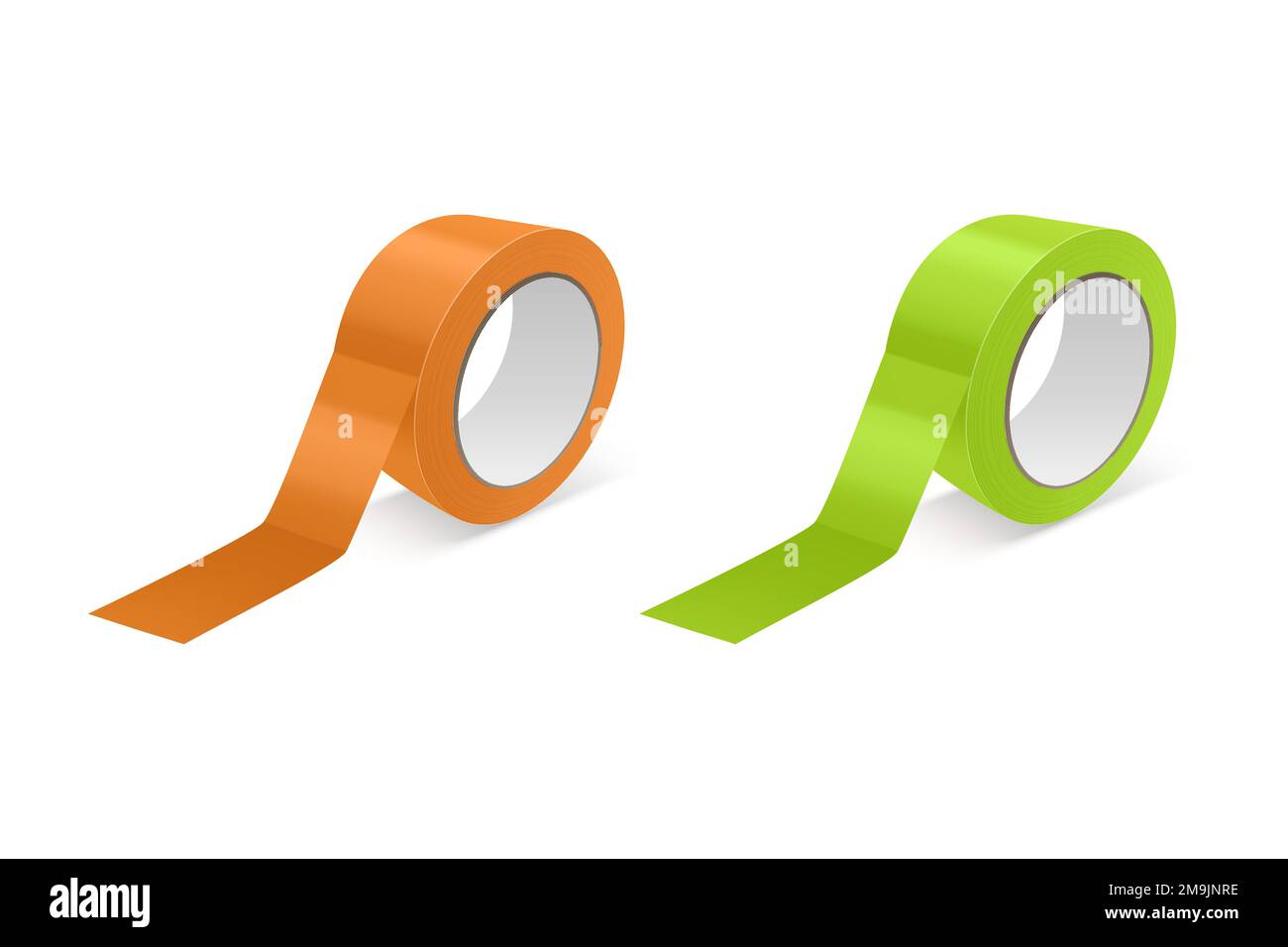 Vector 3d Realistic Glossy Orange and Green Tape Roll Icon Set, Mock-up ...
