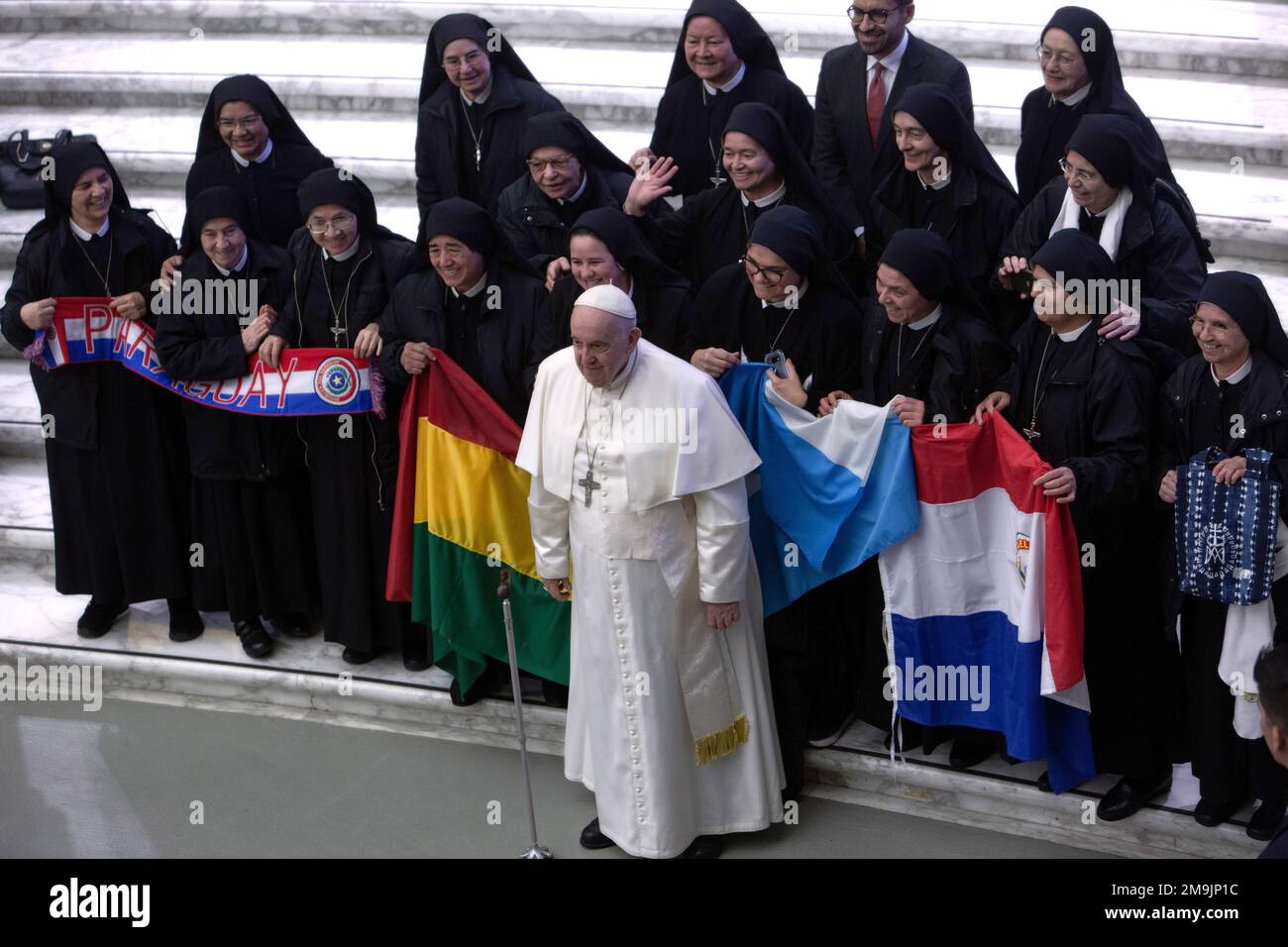 Vatican City, Vatican, 18 january, 2023. Pope Francis poses with a ...
