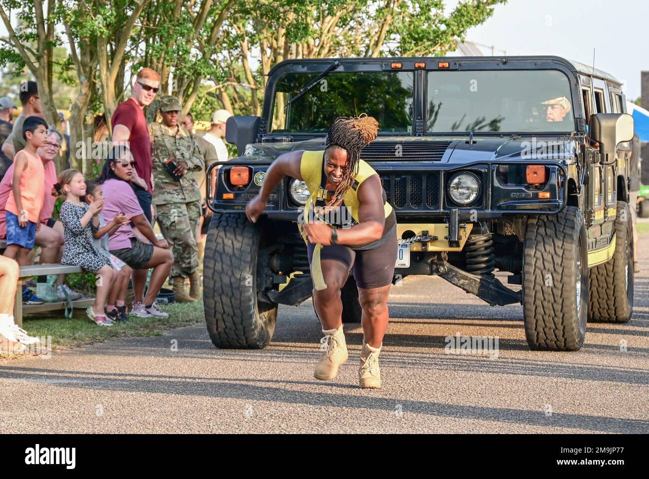 Lashanda Howard, an Army veteran and grandmother, pulls a humvee during ...