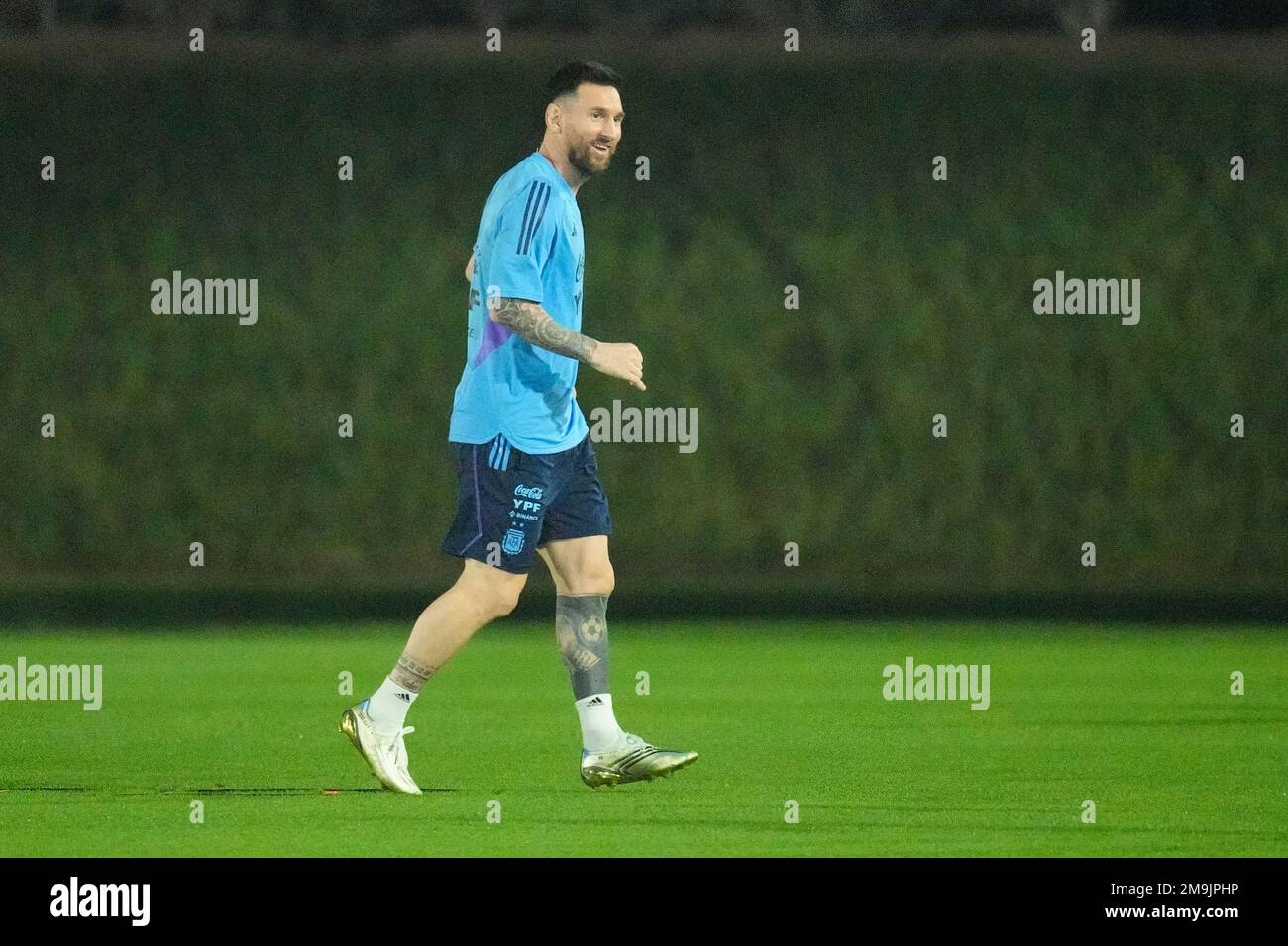 Argentina's Lionel Messi smiles during Argentina's official training ...