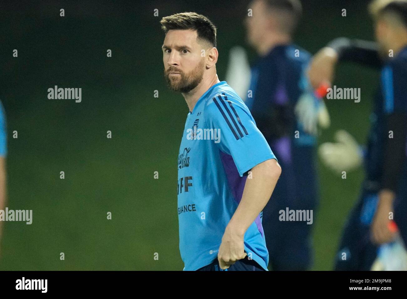 Argentina's Lionel Messi looks during Argentina's official training ...