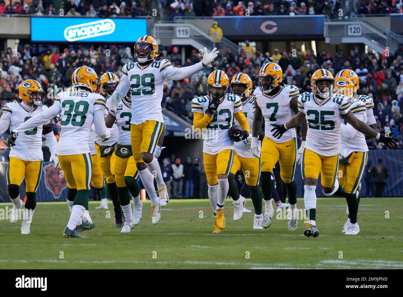 Green Bay Packers' Jaire Alexander (23)celebrates his interception with ...