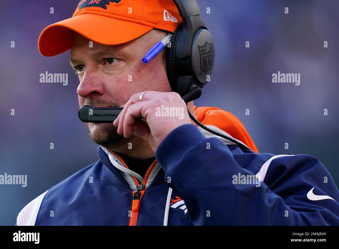 Denver Broncos head coach Nathaniel Hackett walks on the sideline in ...