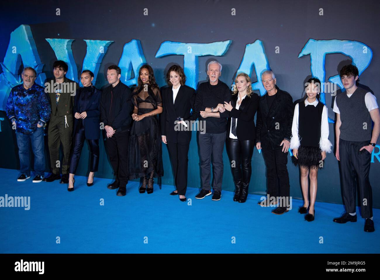 Producer Jon Landau, from left, Jamie Flatters, Bailey Bass, Sam ...