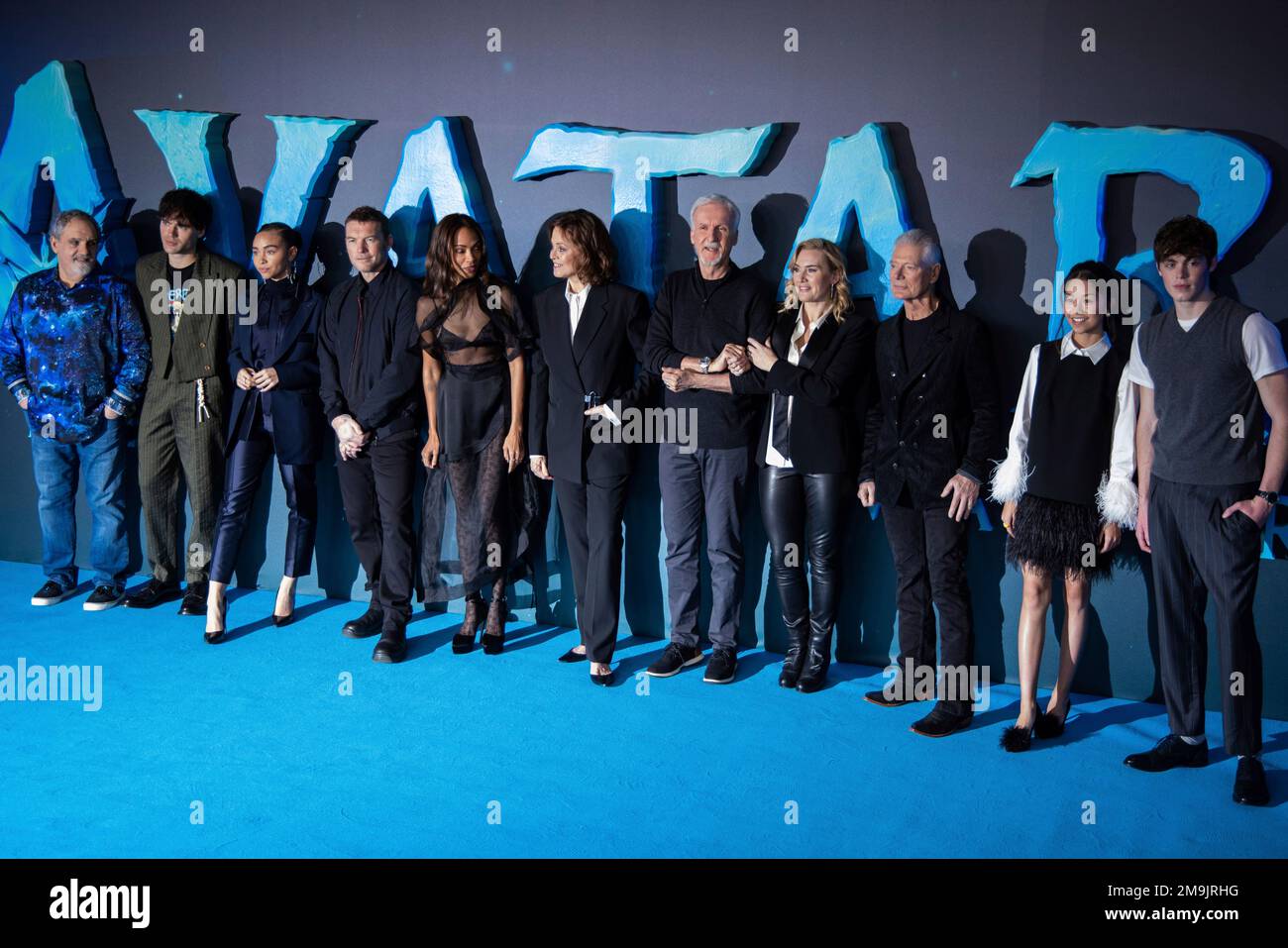 Producer Jon Landau, from left, Jamie Flatters, Bailey Bass, Sam ...