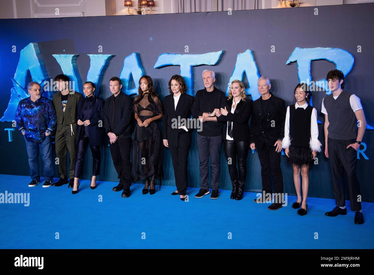 Producer Jon Landau, from left, Jamie Flatters, Bailey Bass, Sam ...