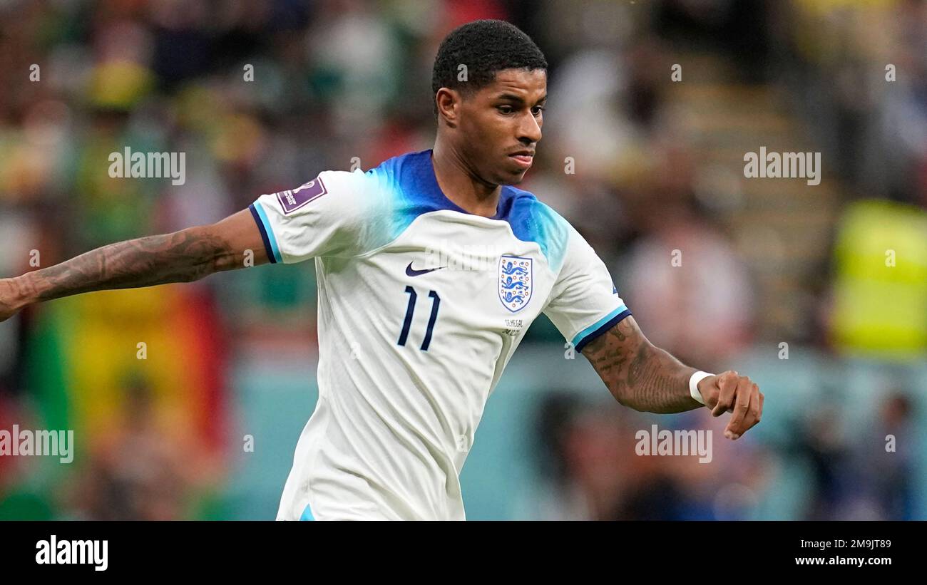England's Marcus Rashford in action during the World Cup round of 16 ...