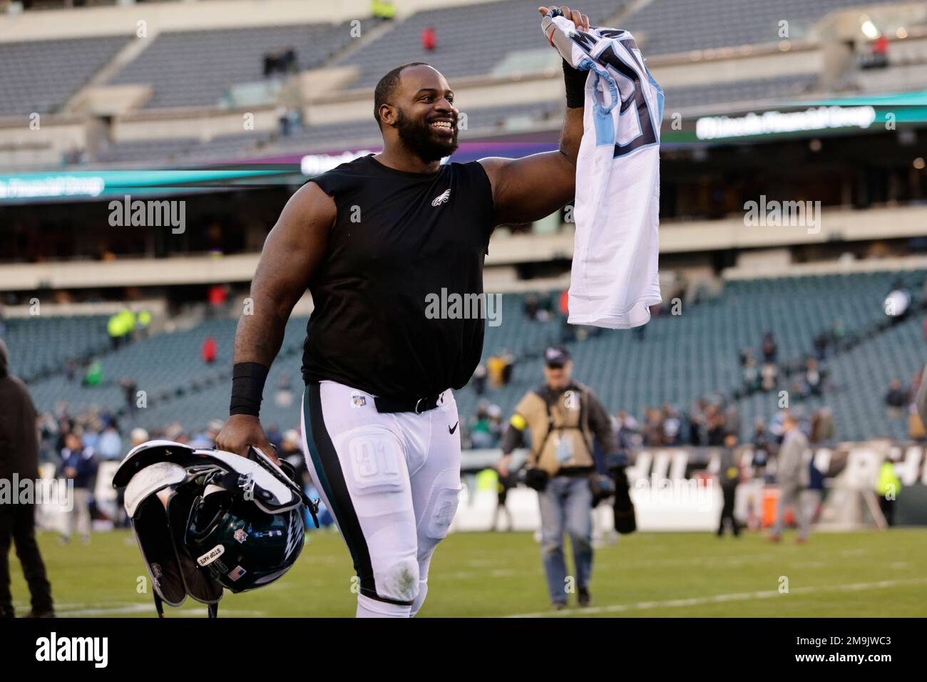 Philadelphia Eagles defensive tackle Fletcher Cox (91) walks off the ...