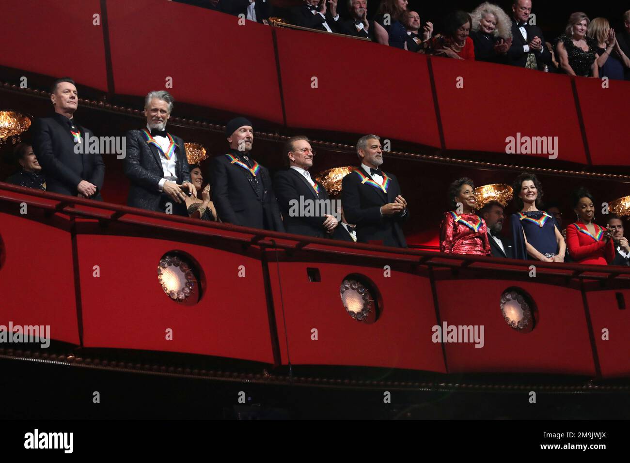 2022 Kennedy Center Honorees from left, Larry Mullen Jr., Adam Clayton, The Edge, Bono, George ...