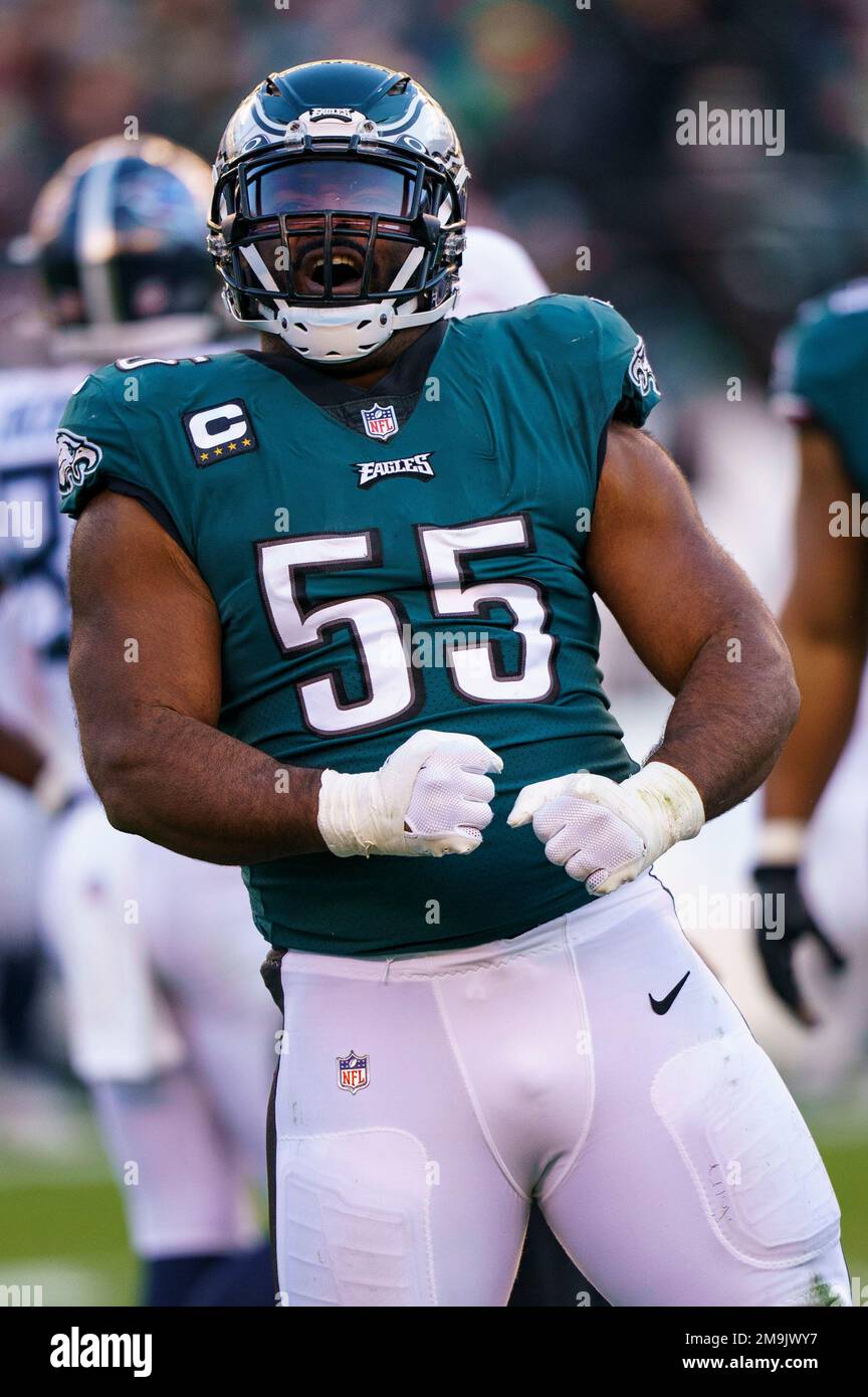 Philadelphia Eagles defensive end Brandon Graham (55) reacts to his ...