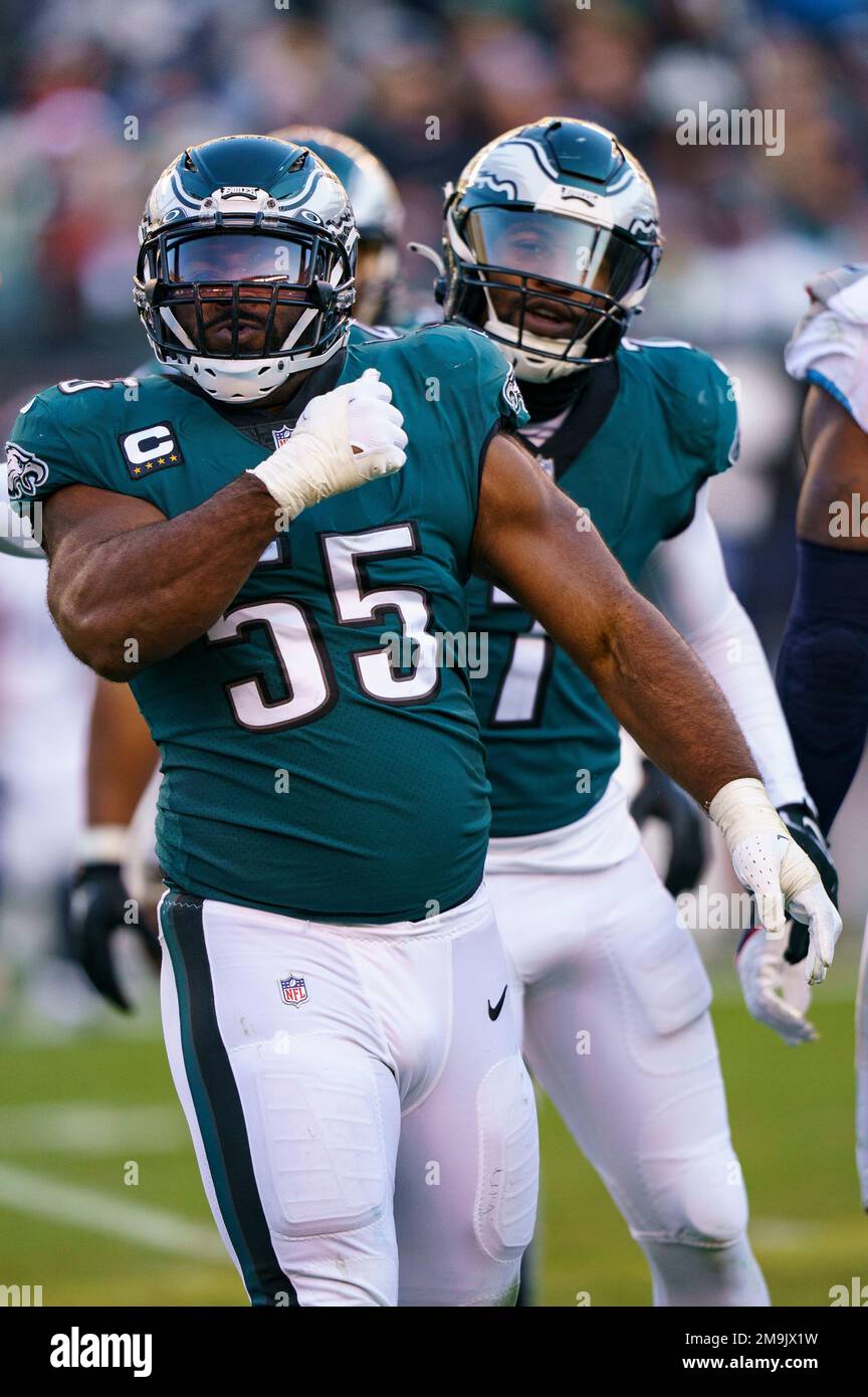 Philadelphia Eagles defensive end Brandon Graham (55) reacts to his ...