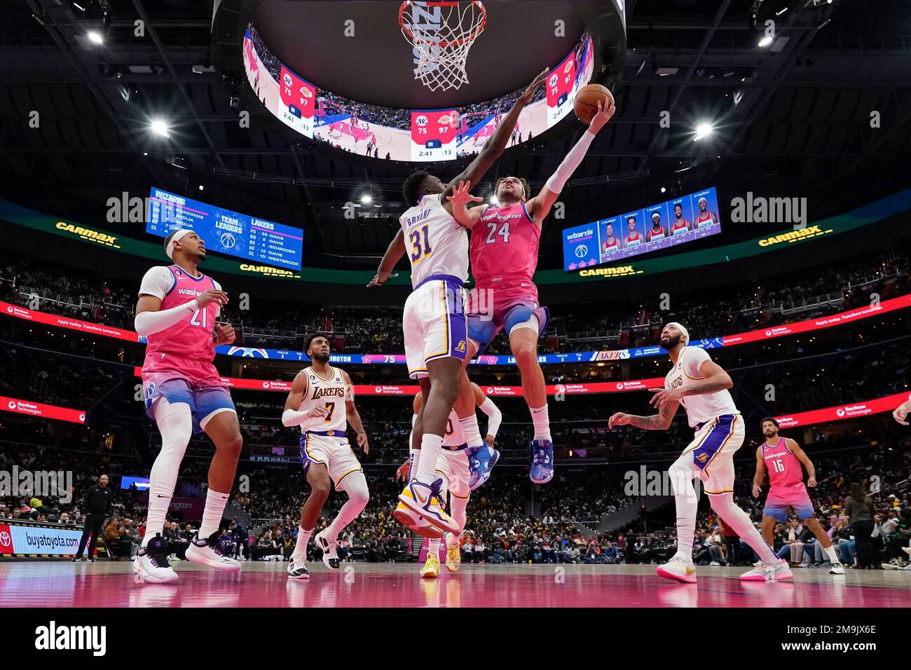 Washington Wizards forward Corey Kispert (24) shoots against Los ...