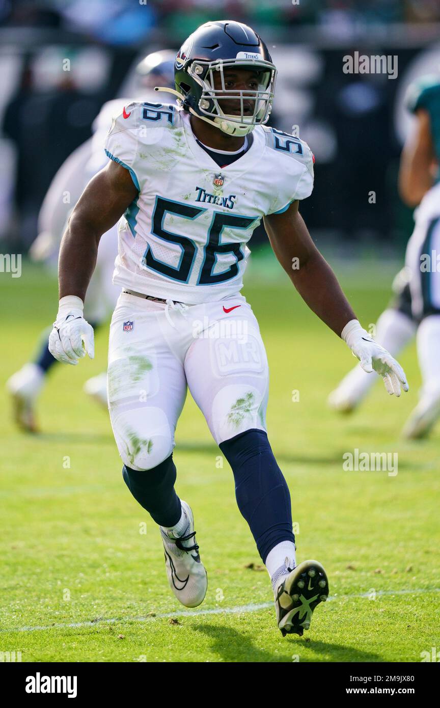 Tennessee Titans linebacker Monty Rice (56) in action during the NFL ...