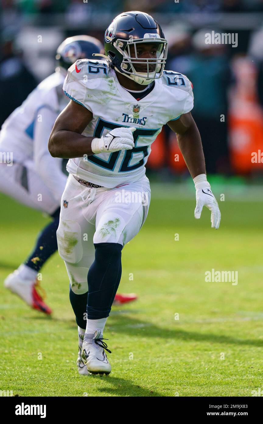 Tennessee Titans linebacker Monty Rice (56) in action during the NFL ...
