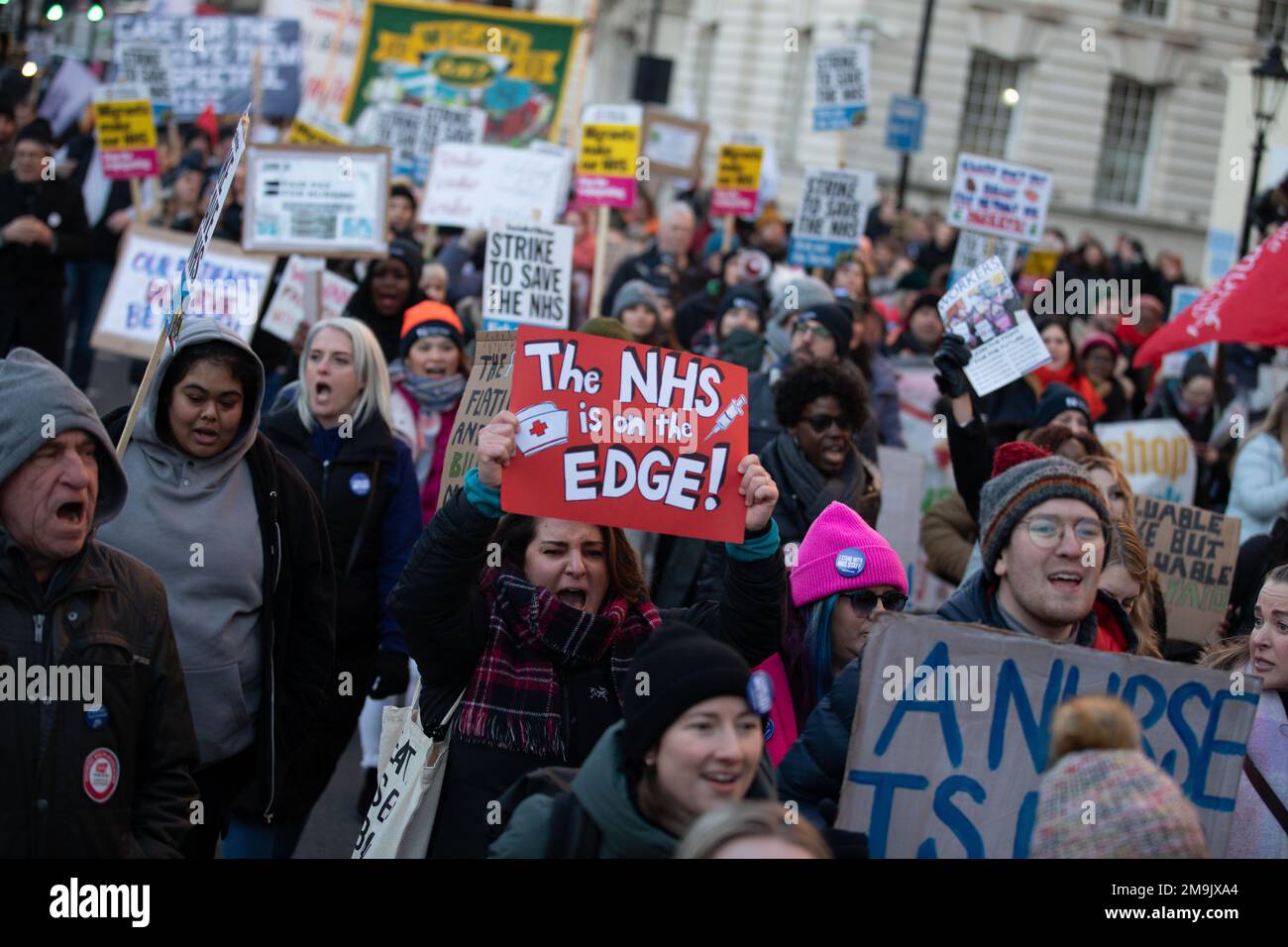 WHITEHALL, LONDON, 18th January 2023, Striking NHS nurses march from ...