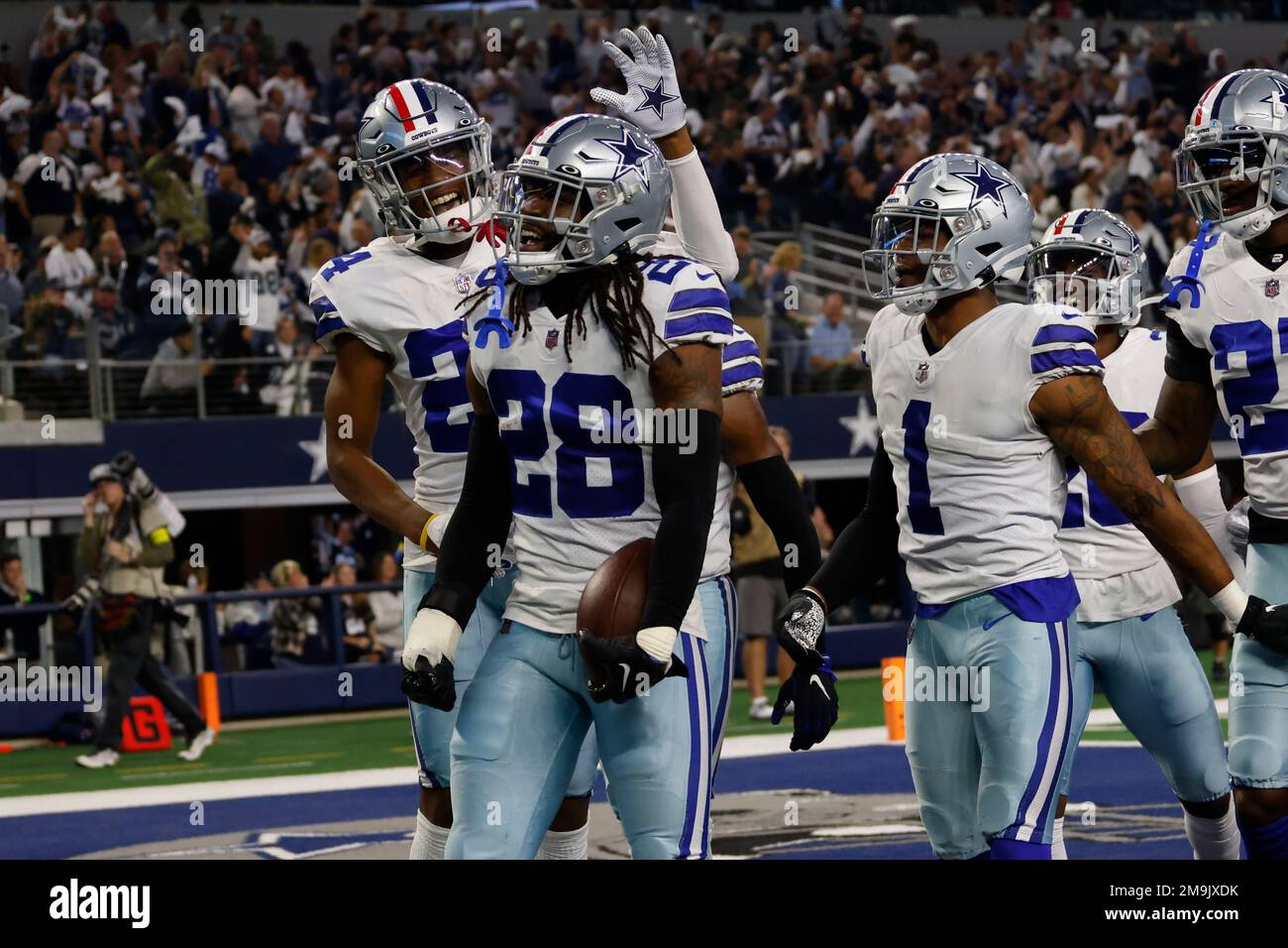 Dallas Cowboys' Malik Hooker (28) celebrates in interception during the ...