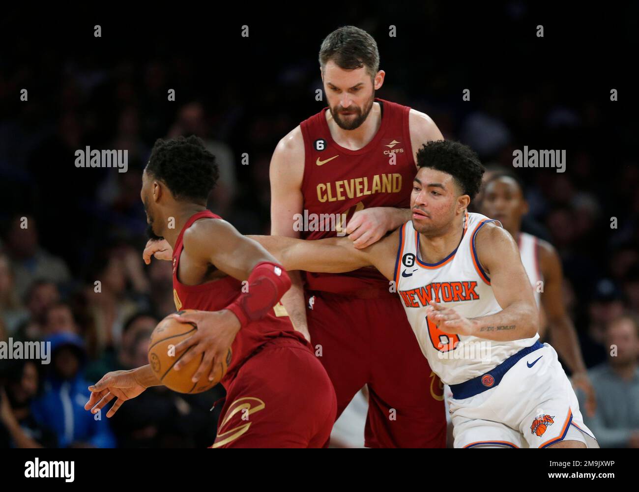New York Knicks guard Quentin Grimes runs into Cleveland Cavaliers ...