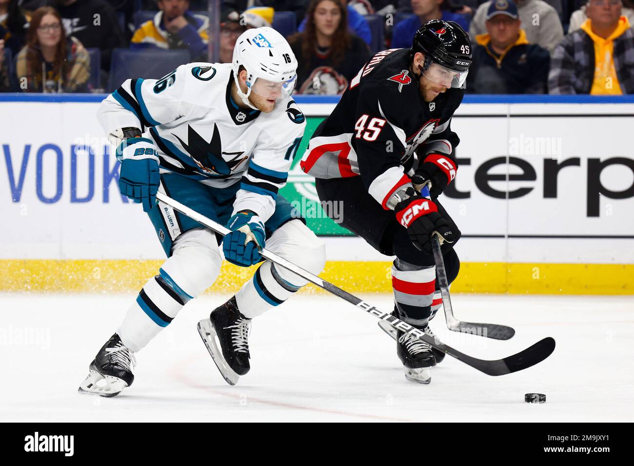 San Jose Sharks center Steven Lorentz (16) and Buffalo Sabres ...