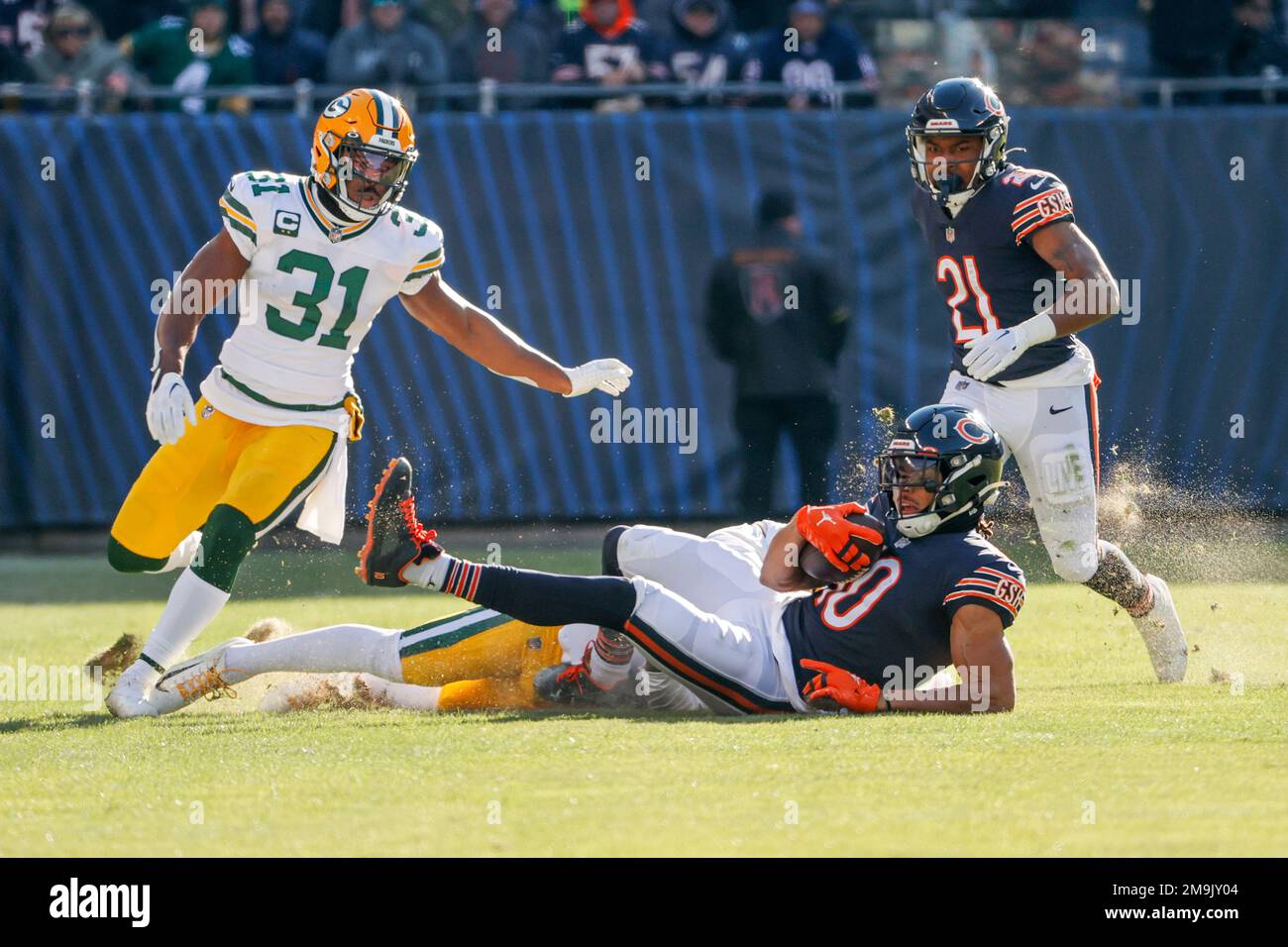 Chicago Bears wide receiver Chase Claypool (10) is tackled by Green Bay ...