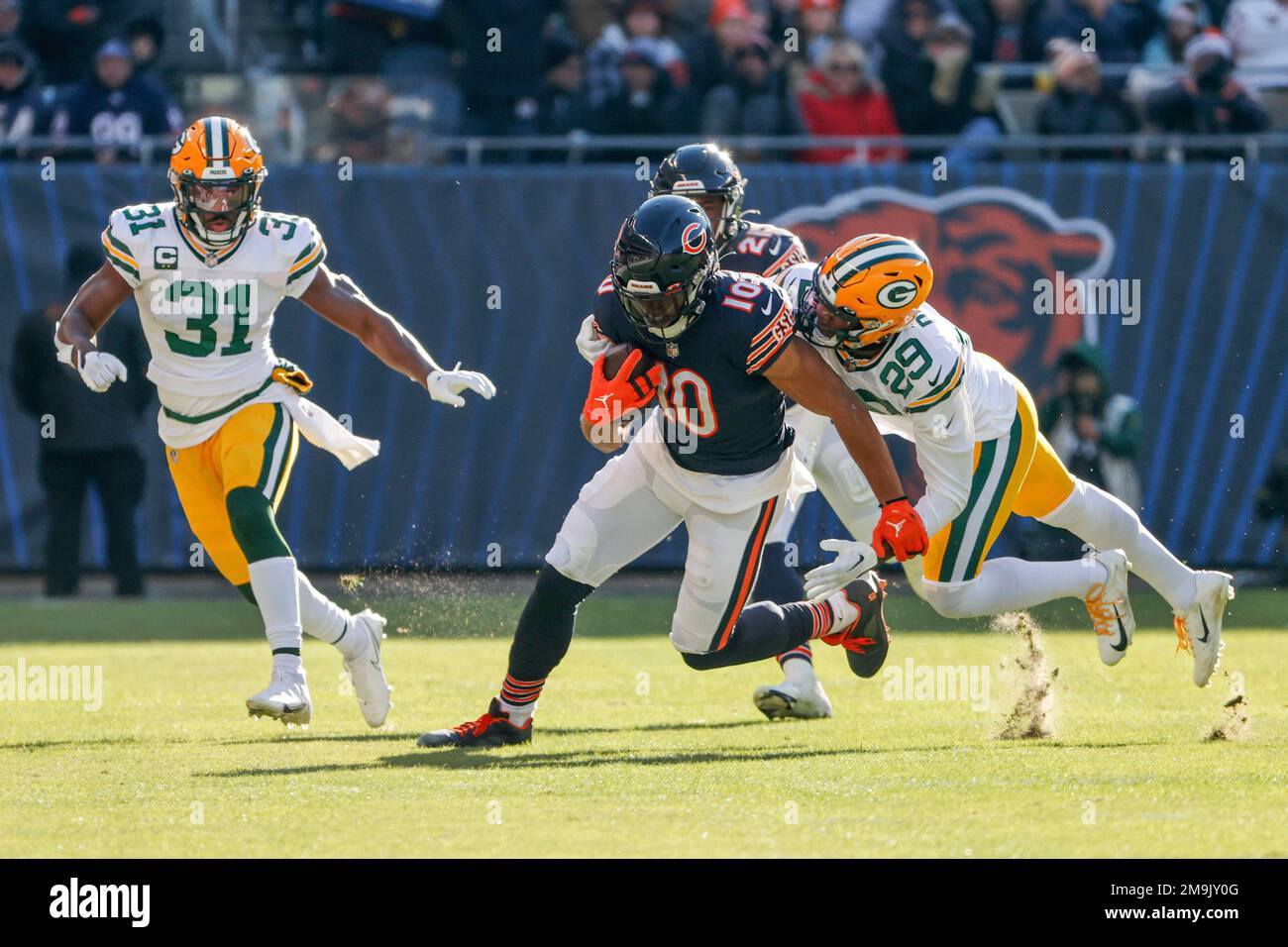 Chicago Bears wide receiver Chase Claypool (10) is tackled by Green Bay ...
