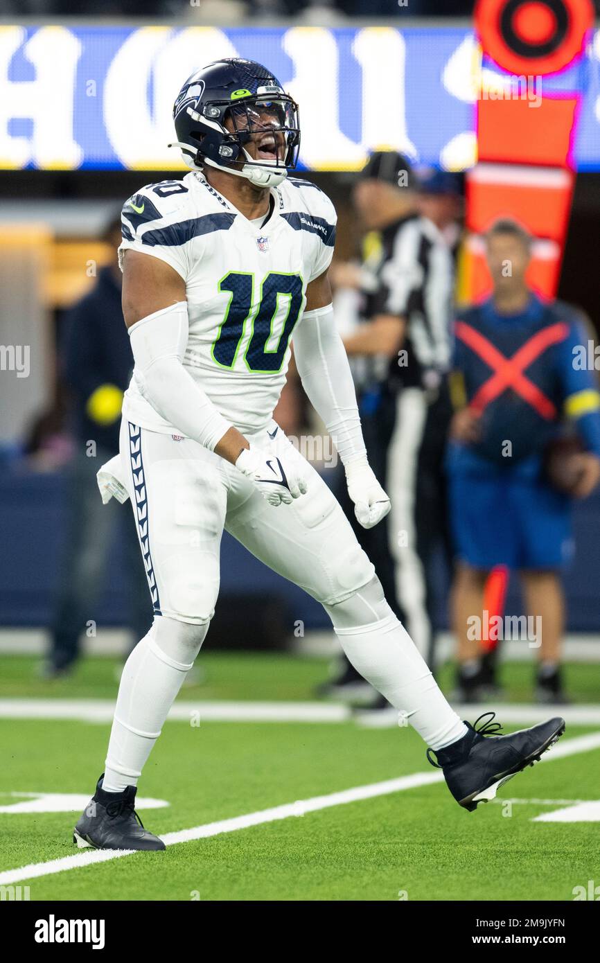 Seattle Seahawks linebacker Uchenna Nwosu (10) reacts on his sack ...